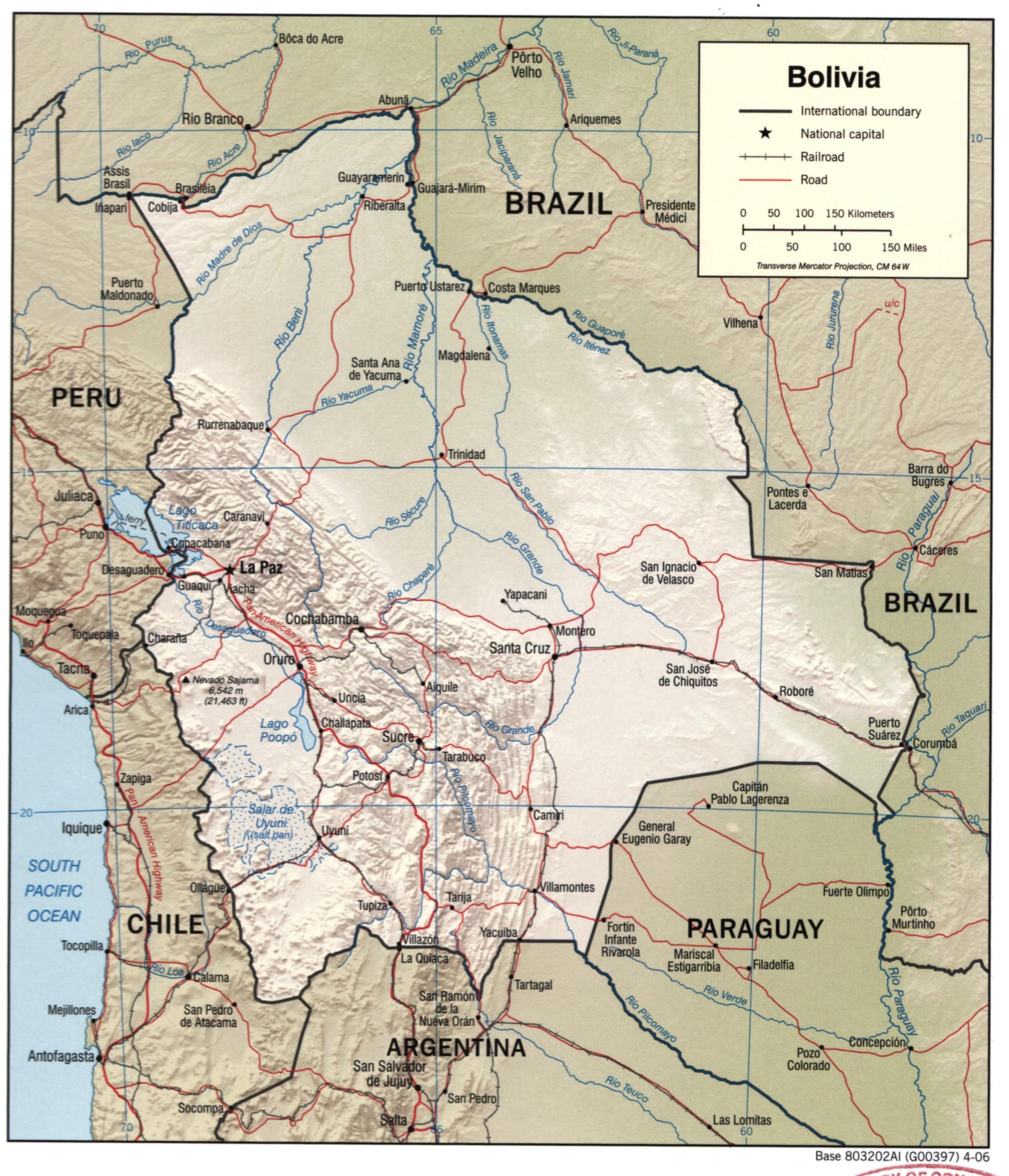 Bolivia Political Map with Roads Map Poster | Wall Art
