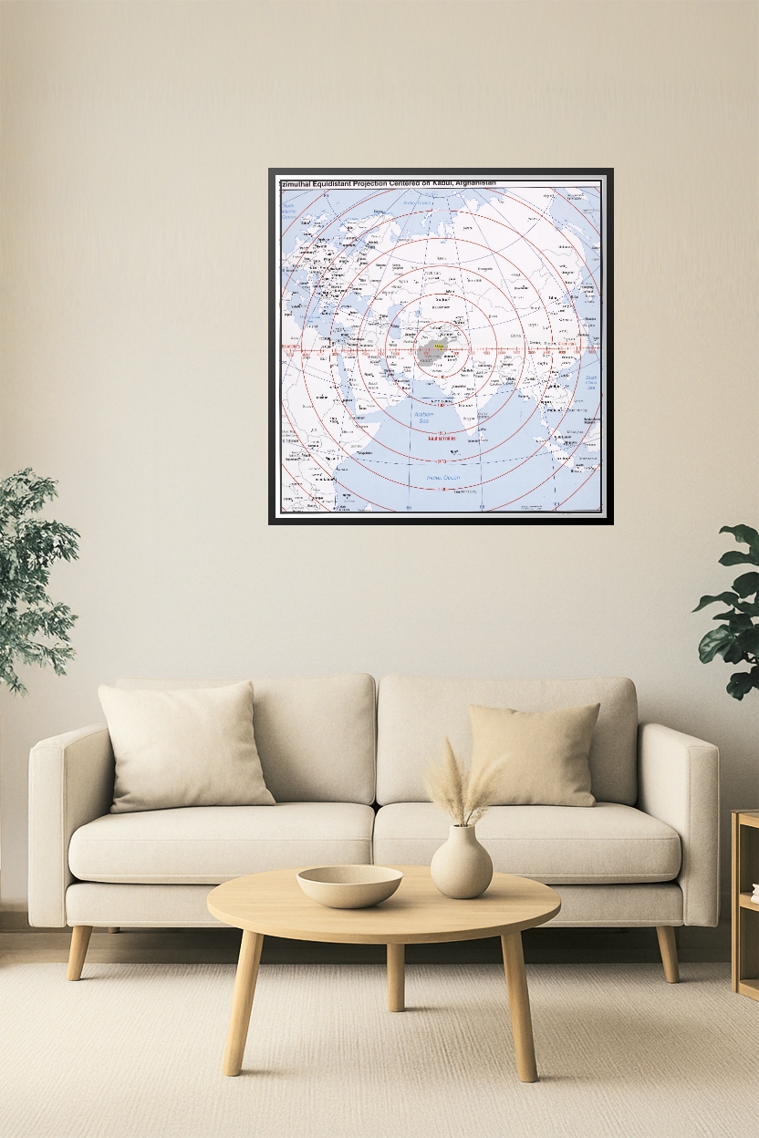 Azimuthal Equidistant Projection Map Centered Map Poster