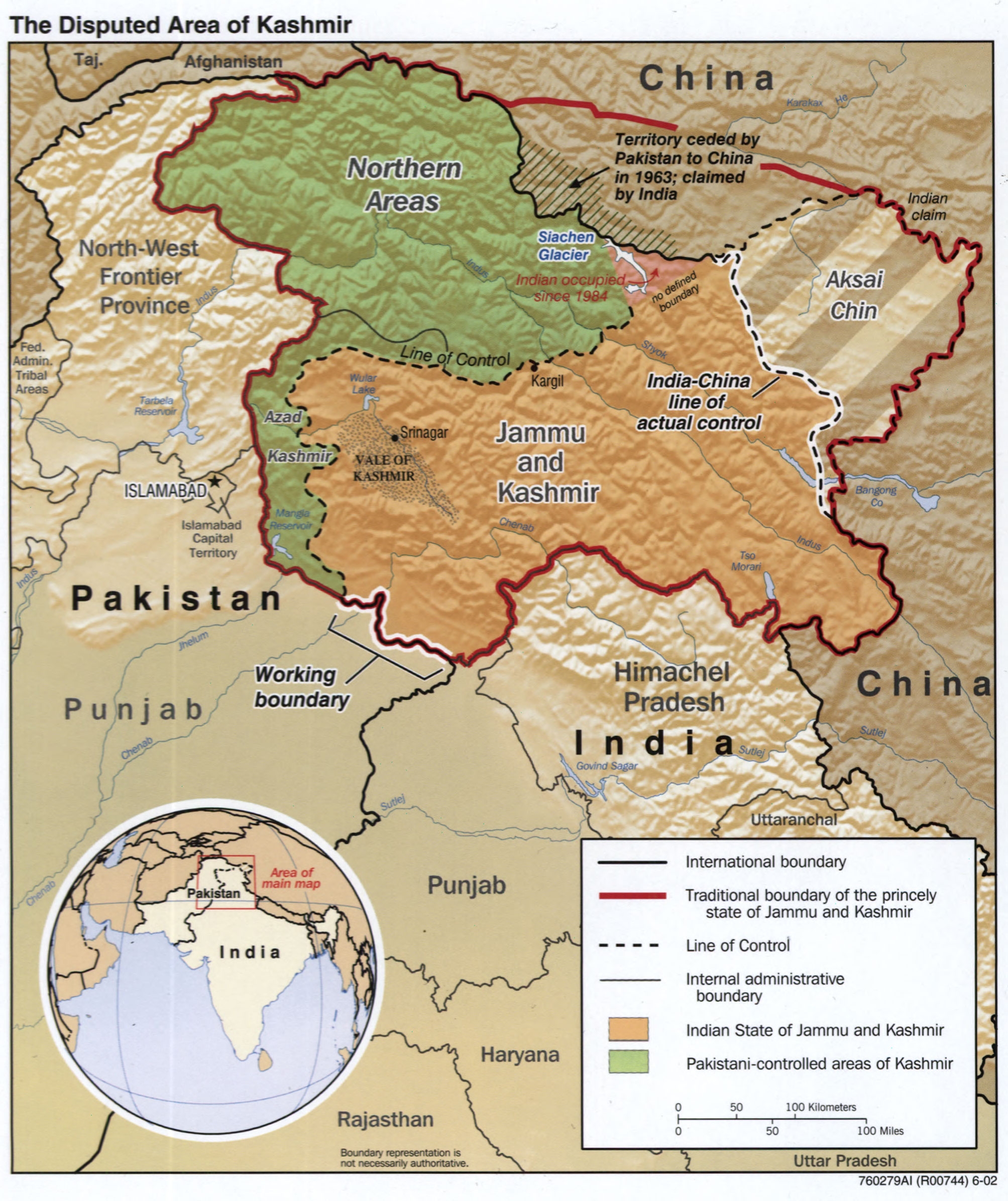 Disputed Kashmir Region Map Map Poster | Wall Art