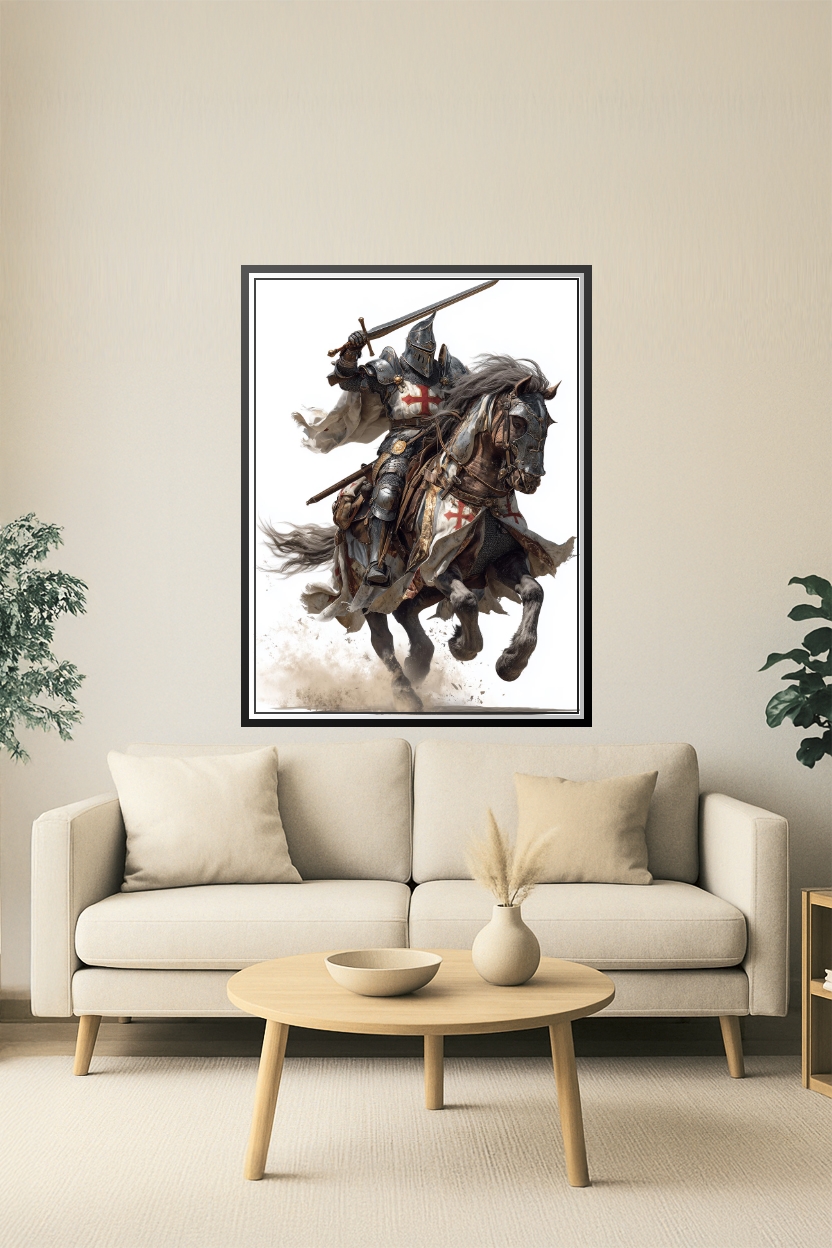 Medieval Crusader Knight on Horseback Poster | Epic Fantasy Wall Art