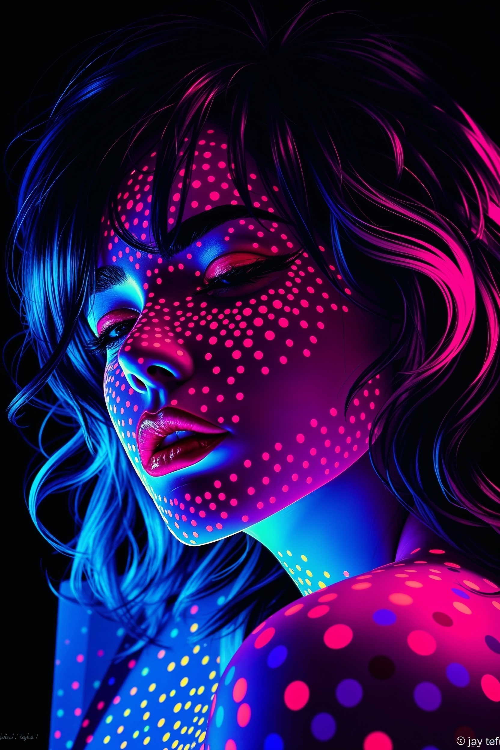Neon Dots Poster – Cyberpunk Pop Art Portrait Wall Decor