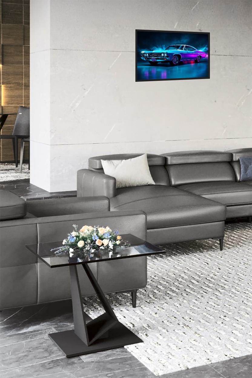 Neon Chevy Impala Poster – Futuristic Retro Car Wall Art